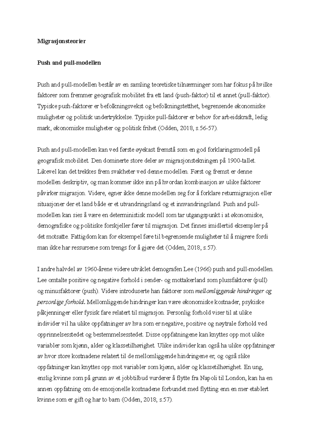 Migrasjonsteorier: Push-Pull-modellen og Neoklassisk Teori 2017 - Studocu