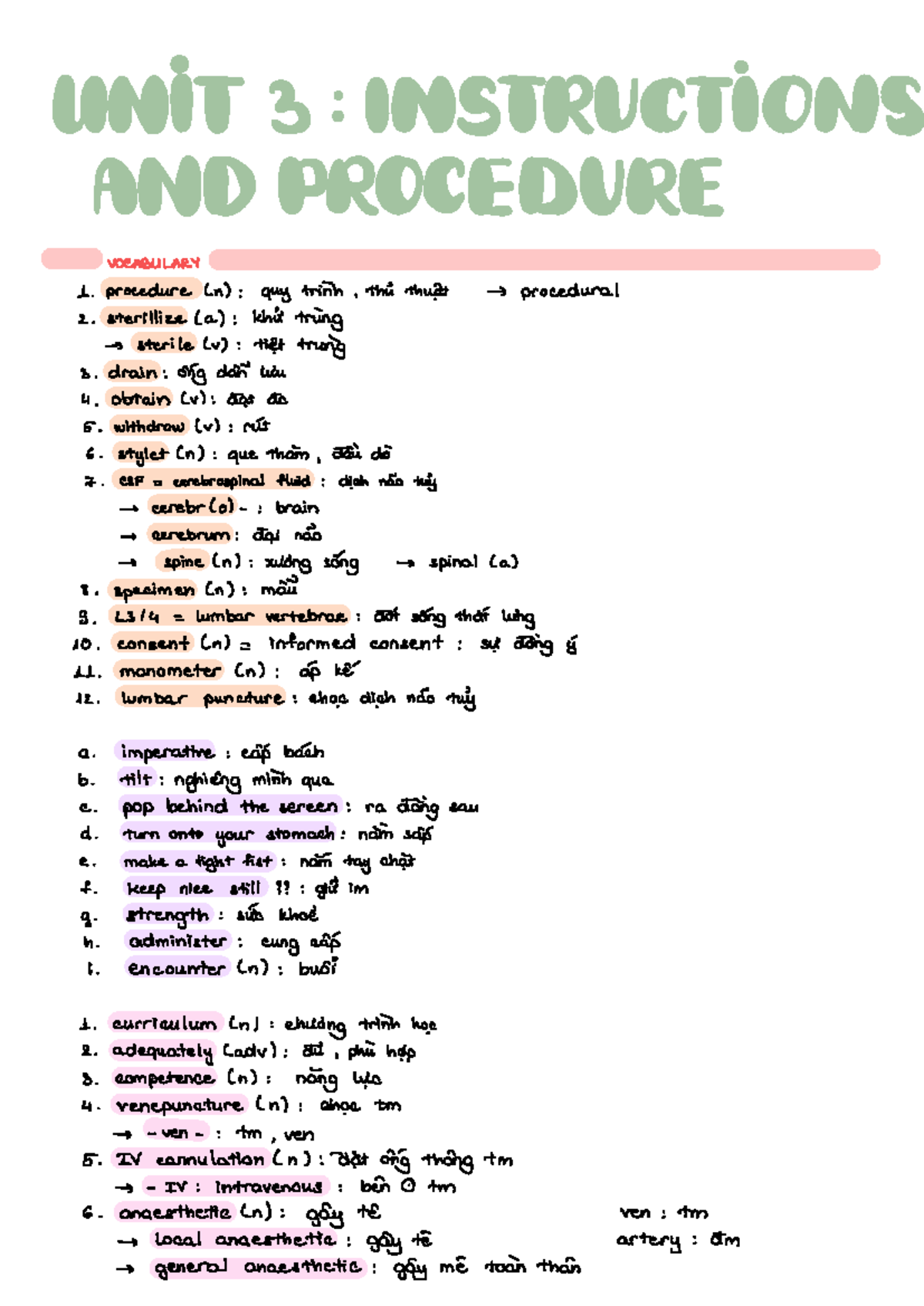 Unit 3: Instructions and Procedure Vocabulary Guide - Studocu
