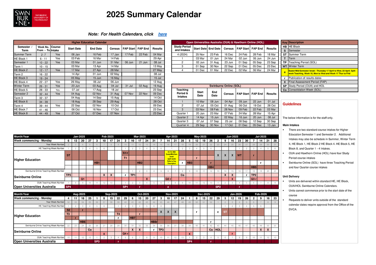 HE 2025 Academic Calendar Summary for Higher Education Programs - Studocu