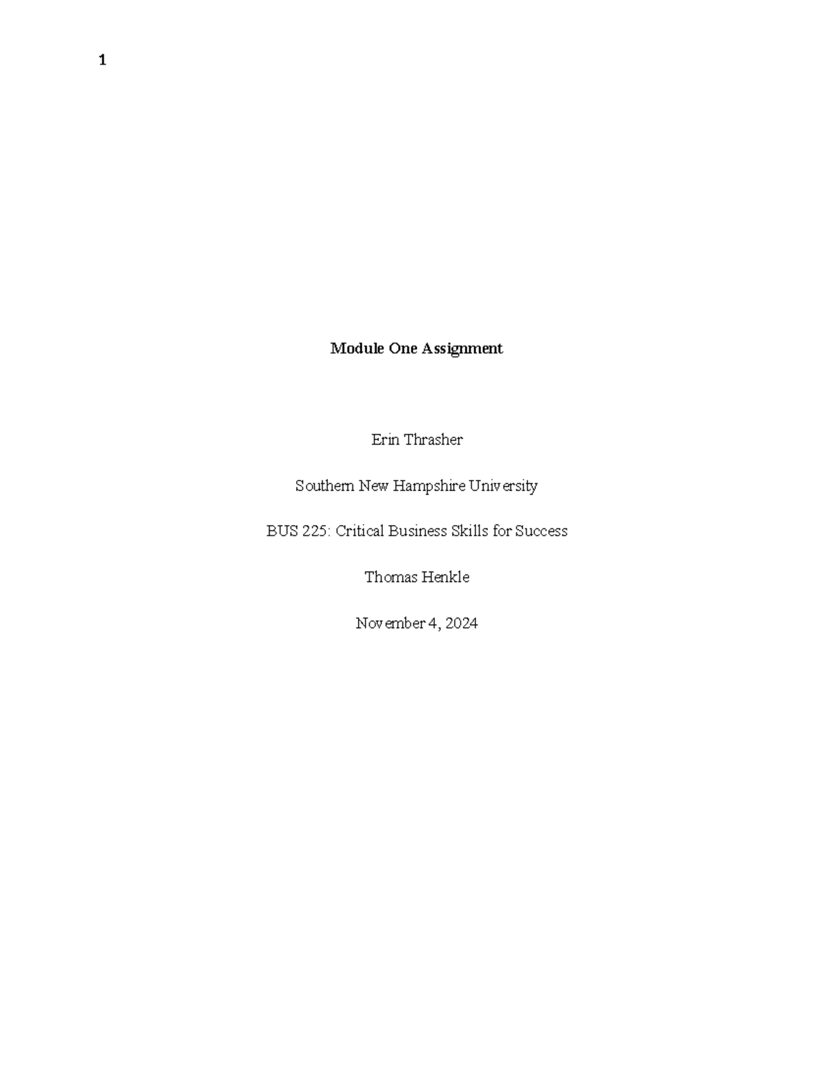 BUS225 Module One Assignment ET(1) - Module One Assignment Erin ...