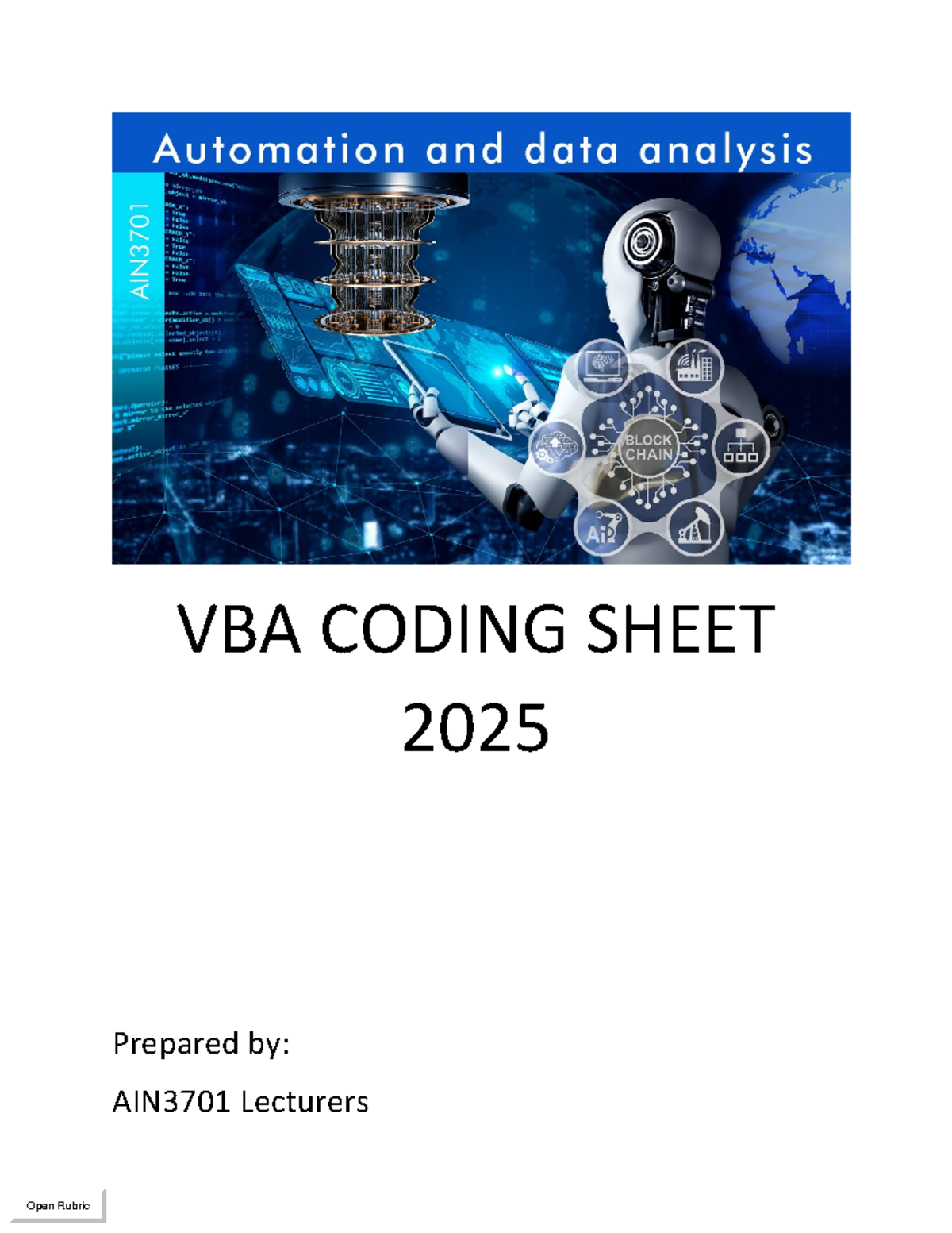 AIN3701 VBA Coding Cheat Sheet 2025 for Accounting Students - Studocu