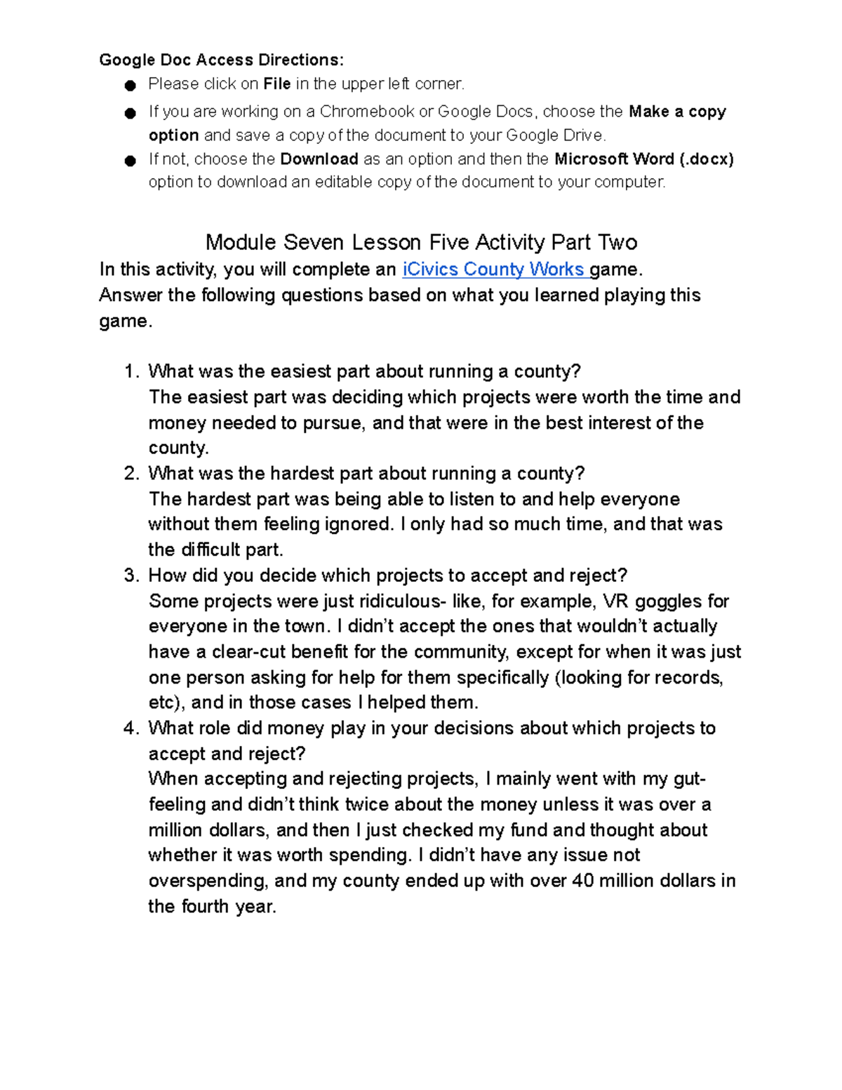 Civic Literacy Module 7: Lesson 5 Activity 2 - iCivics Game Reflection ...