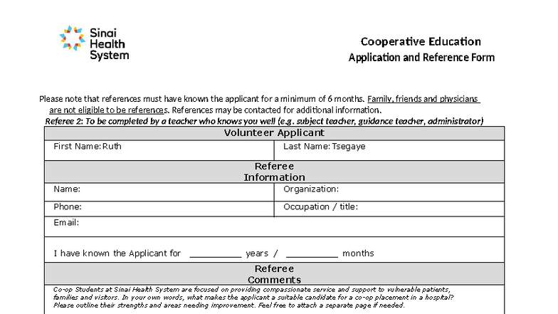 Mount Sinai Coop Application & Reference Form - Studocu