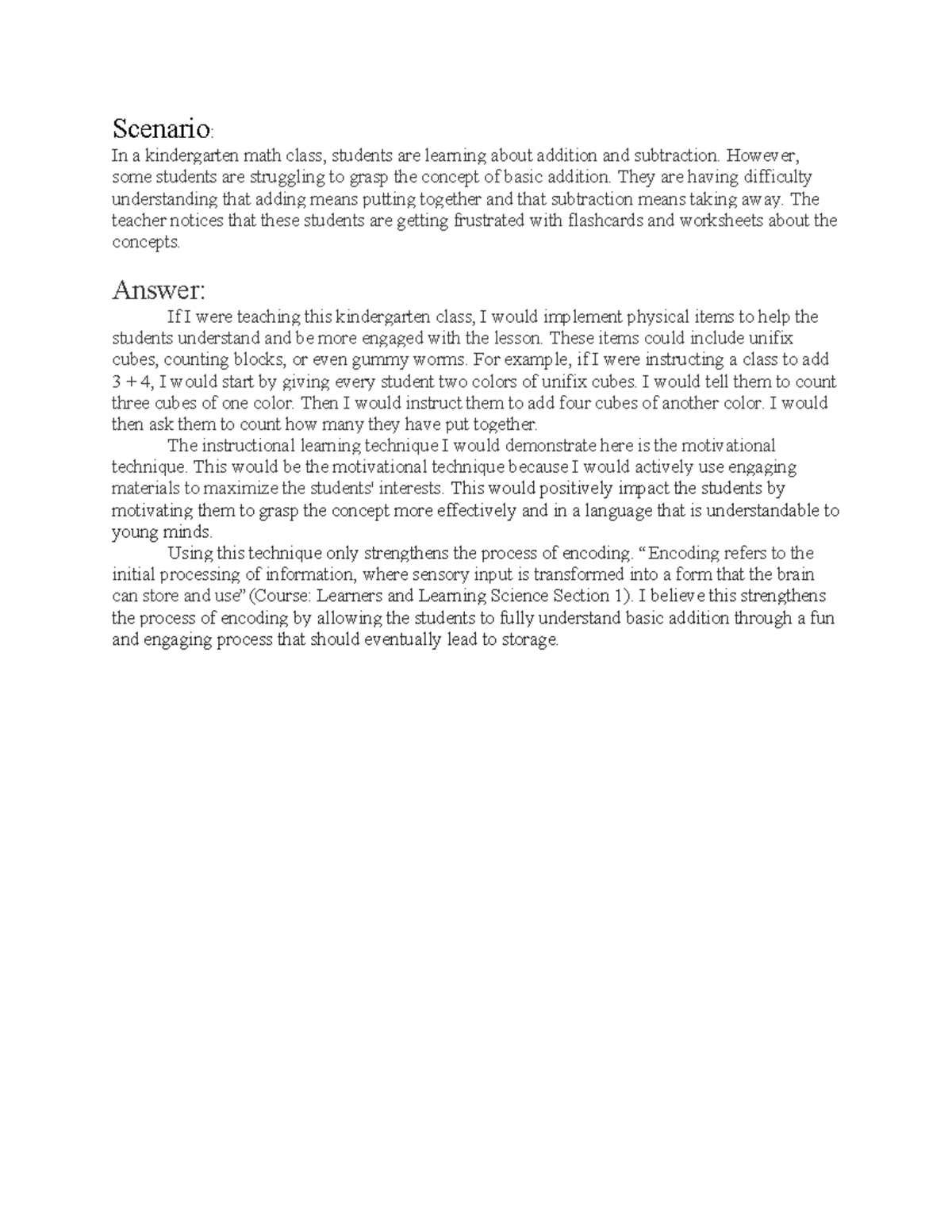 D664 Task 1 - Engaging Strategies for Teaching Addition in Kindergarten ...