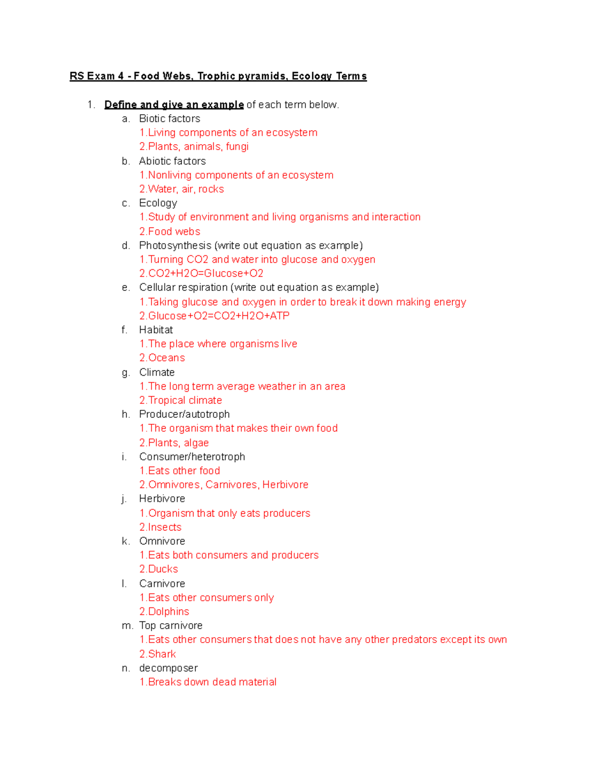 RS4 Final Exam - Food Webs, Trophic Pyramids, and Ecology Terms - RS ...