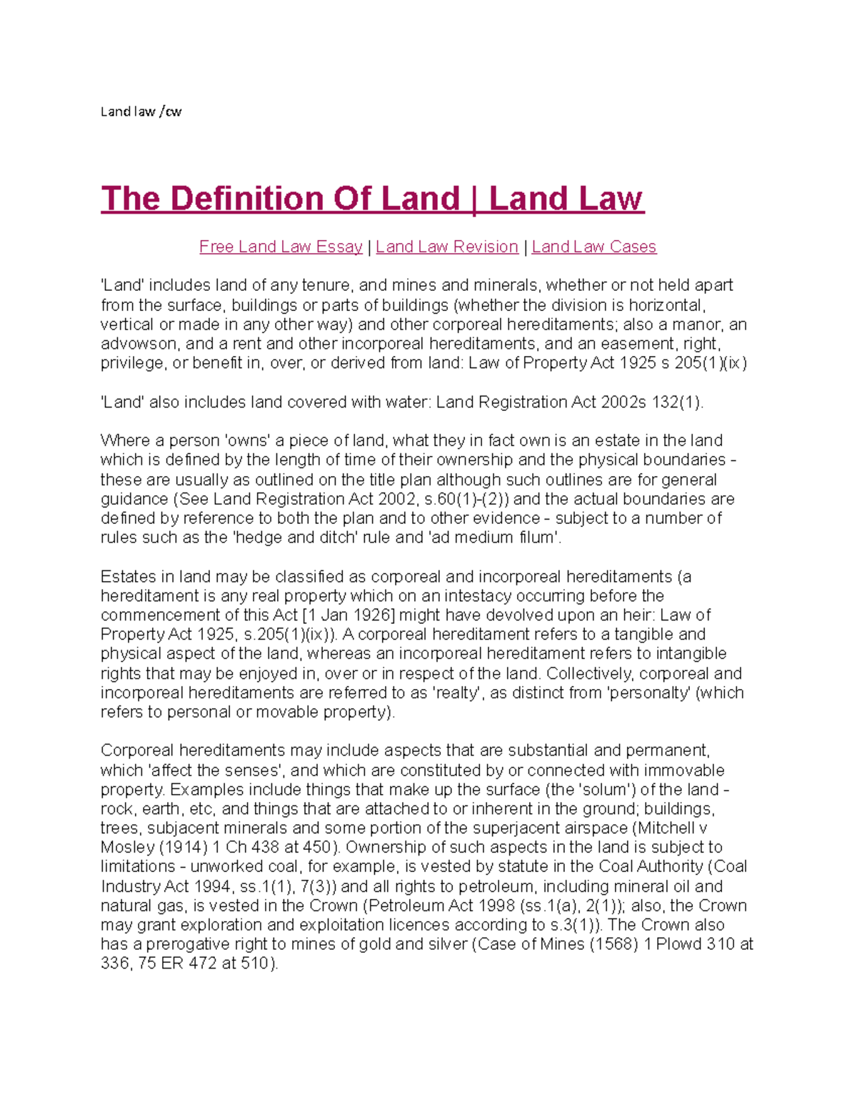 Land Law CW: Understanding the Definition and Classification of Land ...