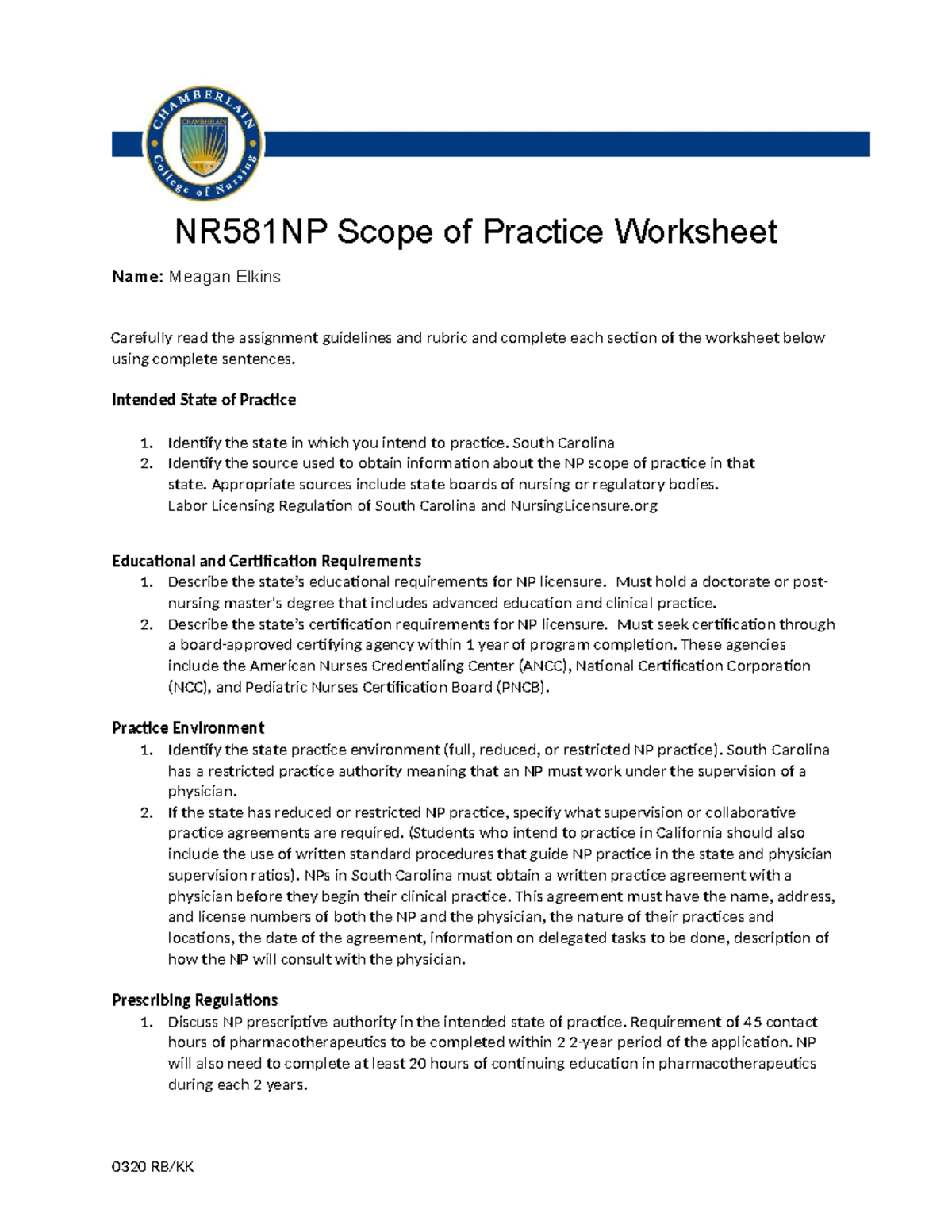 NR581NP Week 2 NP Scope of Practice Worksheet - NR581NP Scope of ...