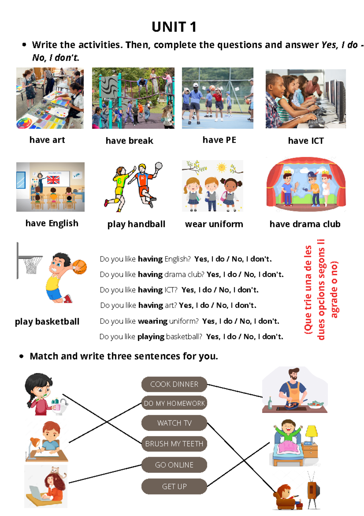 5º UNIT 1 - Daily Activities and Preferences in English - Studocu