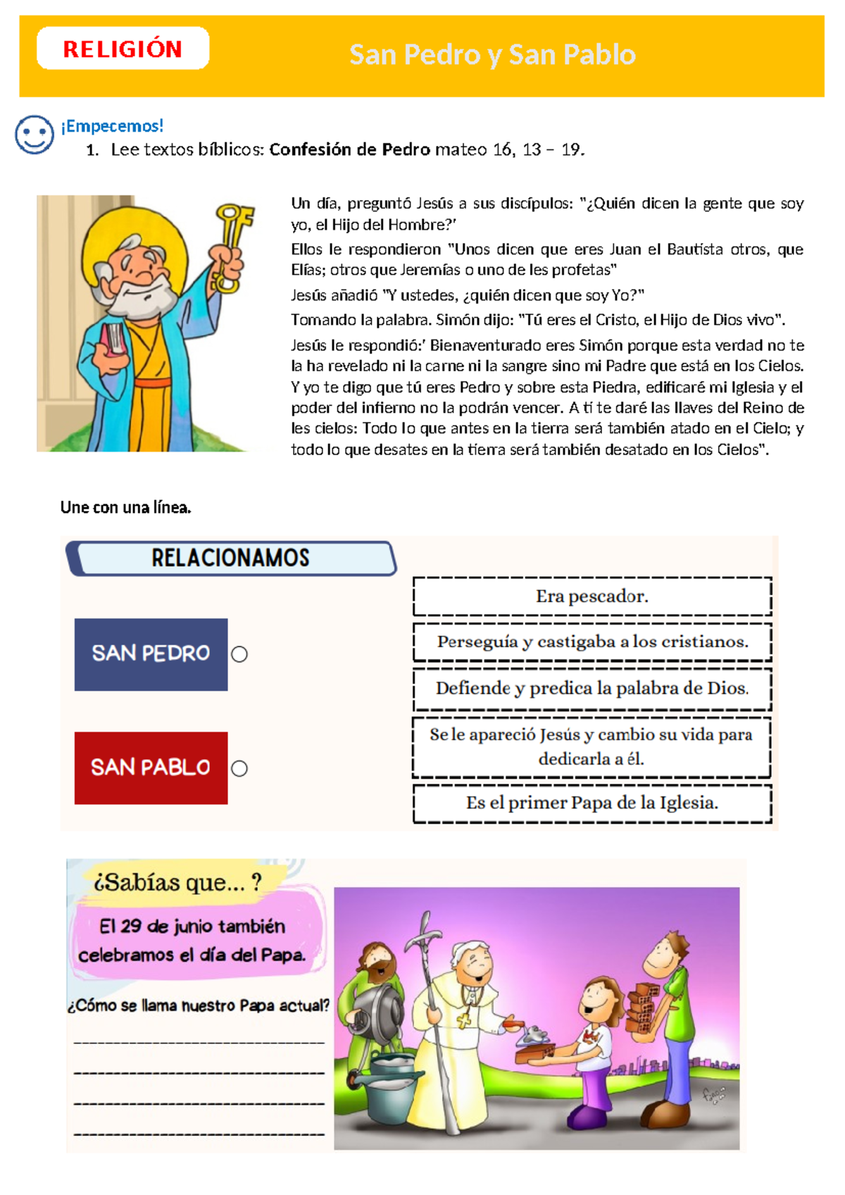 D4 A2 Ficha REL: San Pedro y San Pablo en el Cristianismo - Studocu