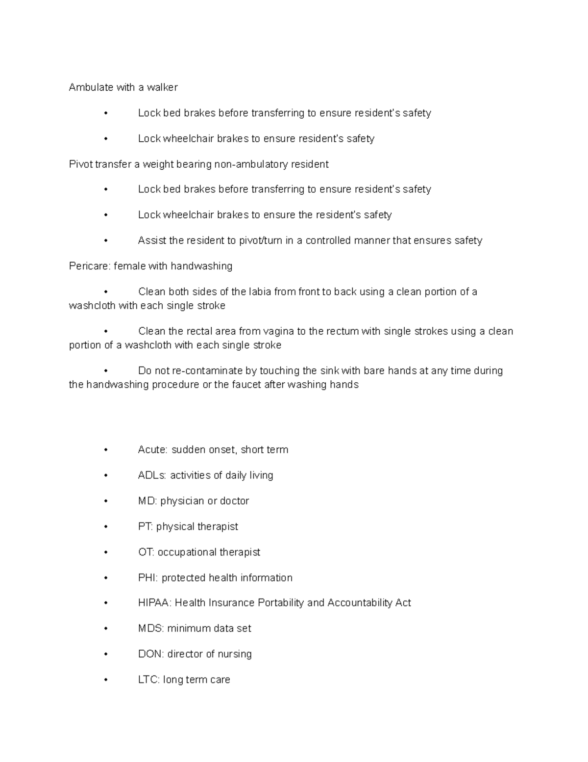 Nursing Care Procedures & Safety Protocols for Residents (NUR 101 ...
