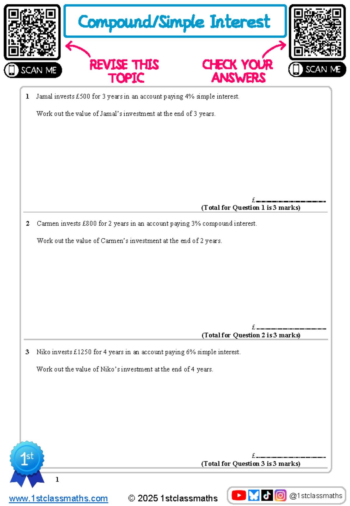 Compound Interest Edexcel-1: Investment Calculations & Solutions - Studocu