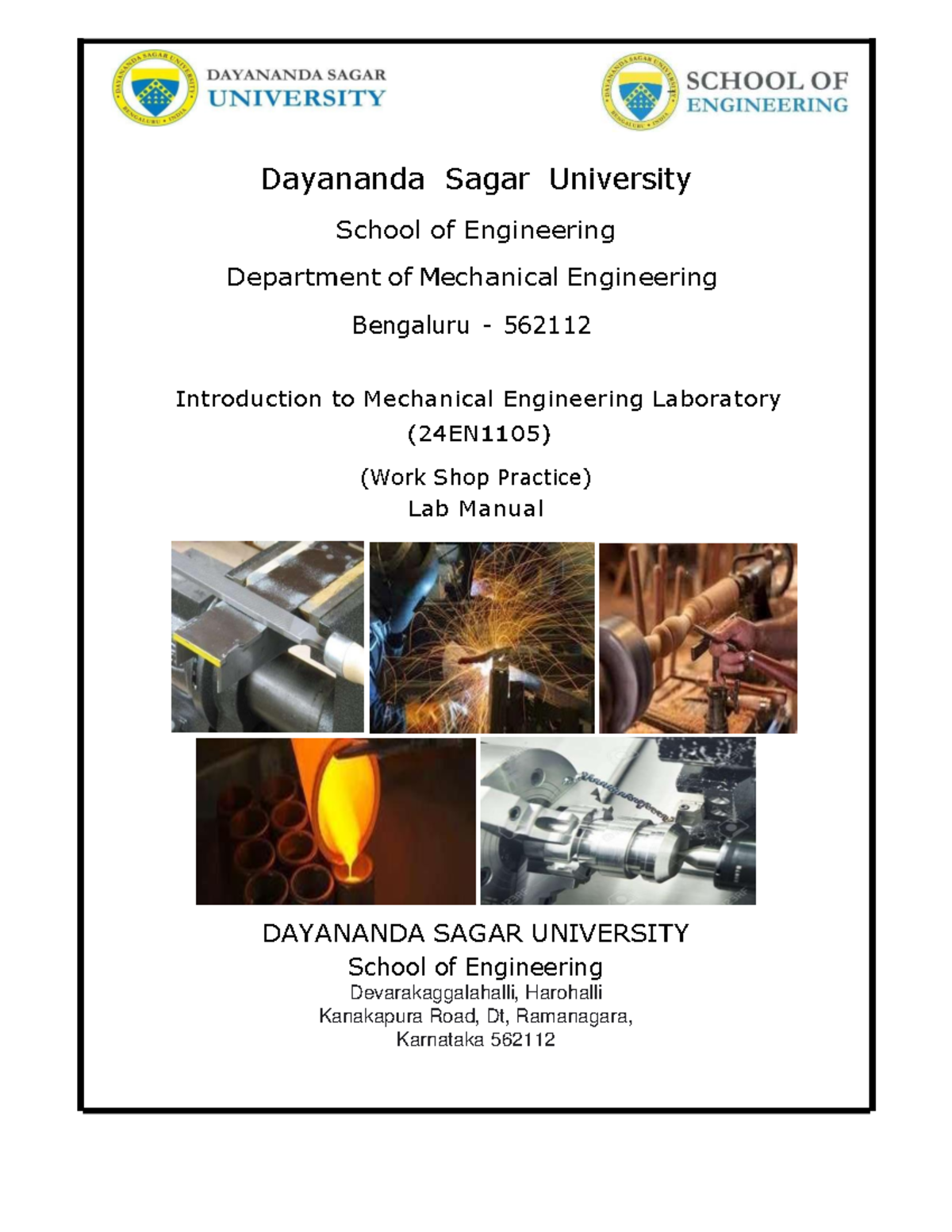 Introduction to Mechanical Engineering Lab Manual (24EN1105) - Studocu