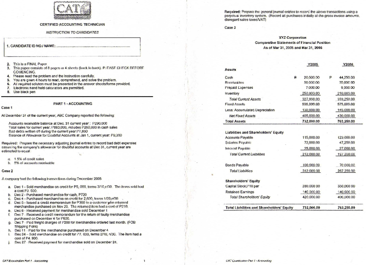 CB sample exam - certified bookkeeping practice exam - Accountancy ...