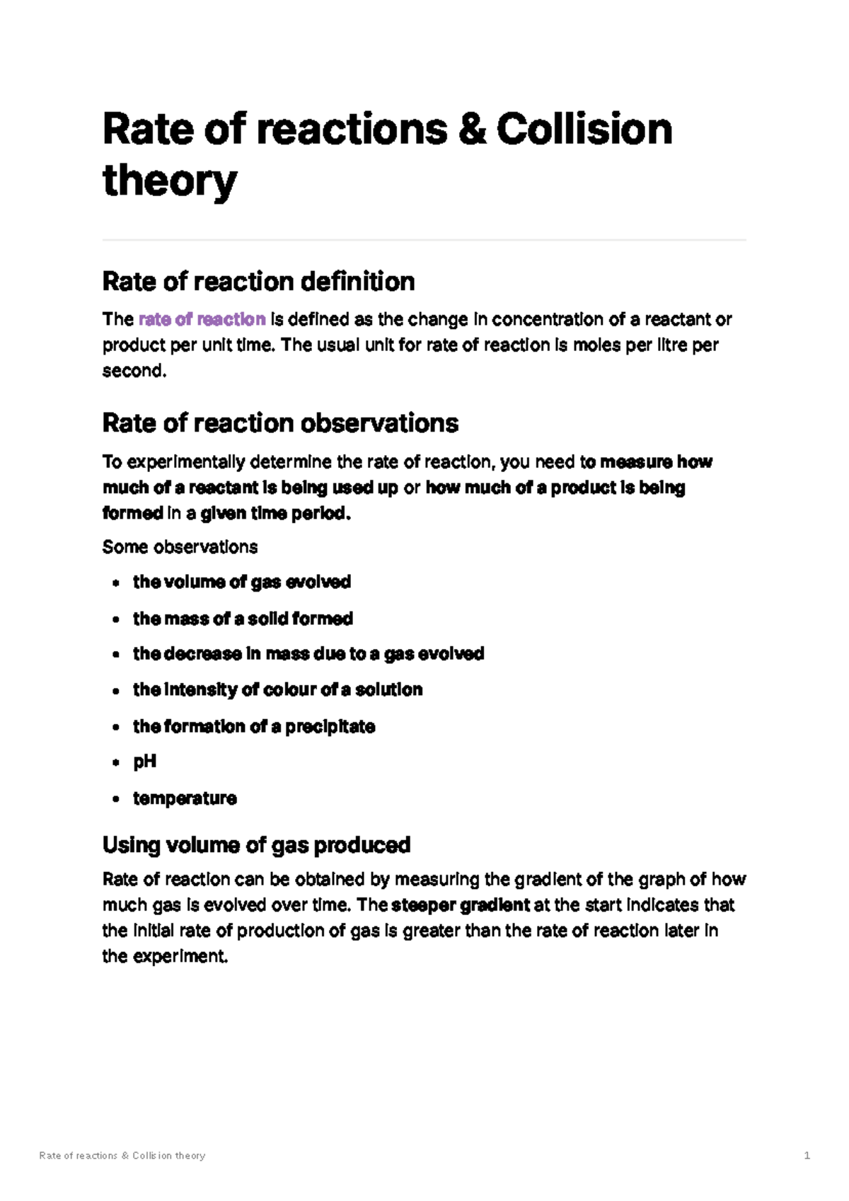 CHEM101: Rate of Reactions & Collision Theory Overview - Studocu