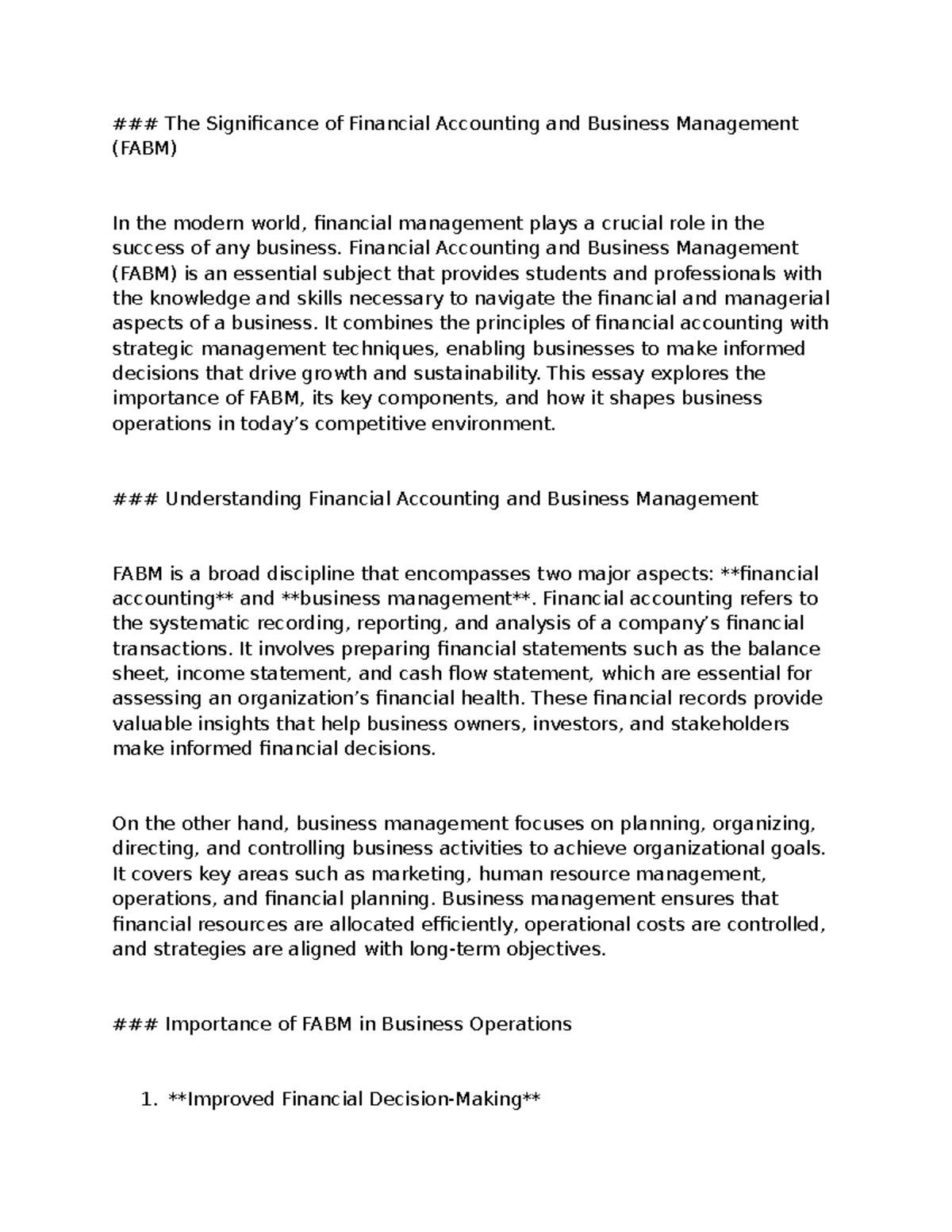 FABM2 - yes this ks - The Significance of Financial Accounting and ...