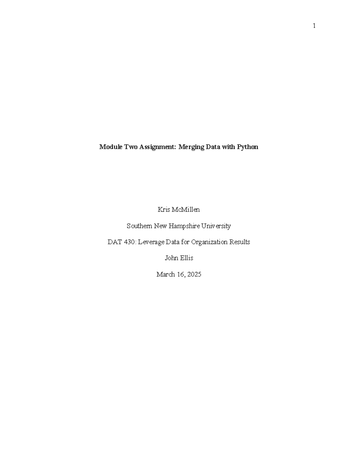 DAT 430: Module Two Assignment on Merging Data with Python - Studocu