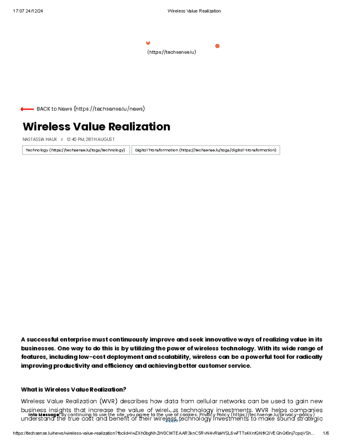 Wireless Value Realization - (techsense) A successful enterprise must ...