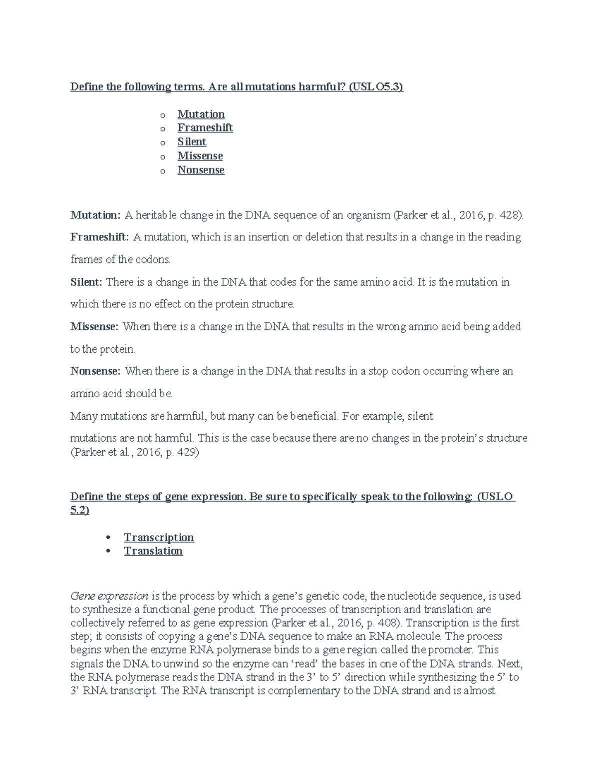 Microbiology Unit 5: Mutations & Gene Expression Discussion Notes - Studocu
