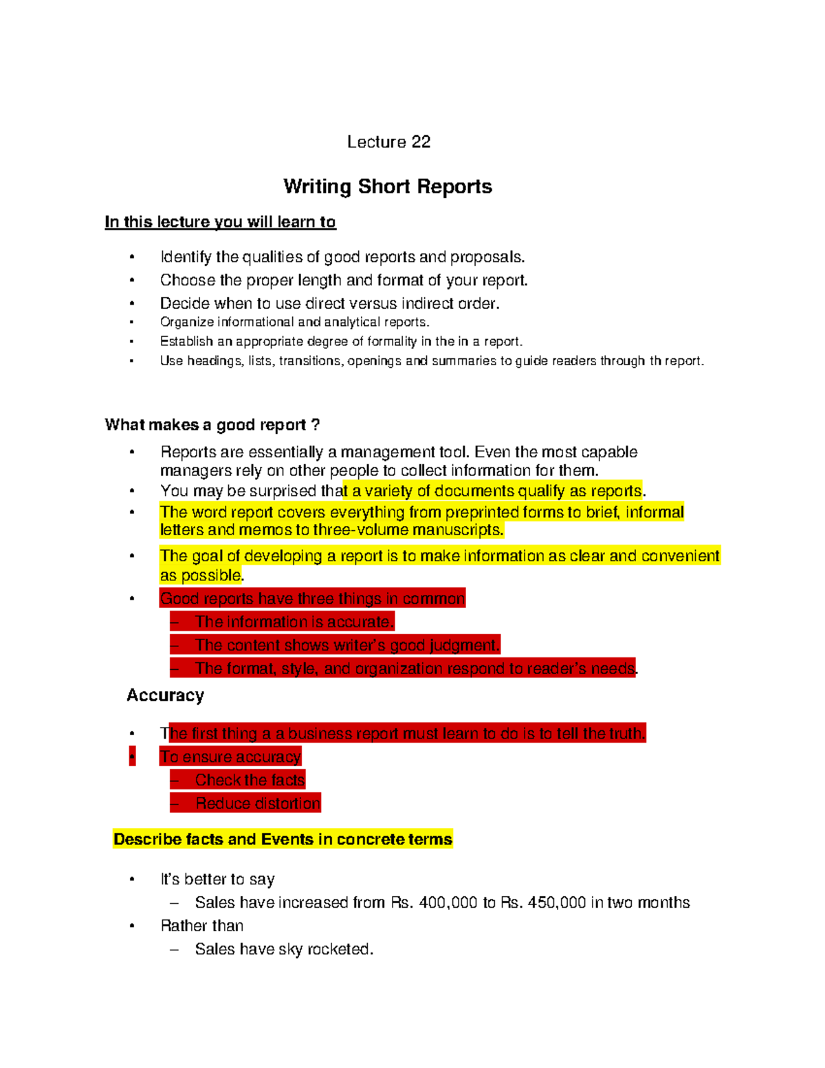 Lec22 unlocked - Highlighted notes - Lecture 22 Writing Short Reports ...