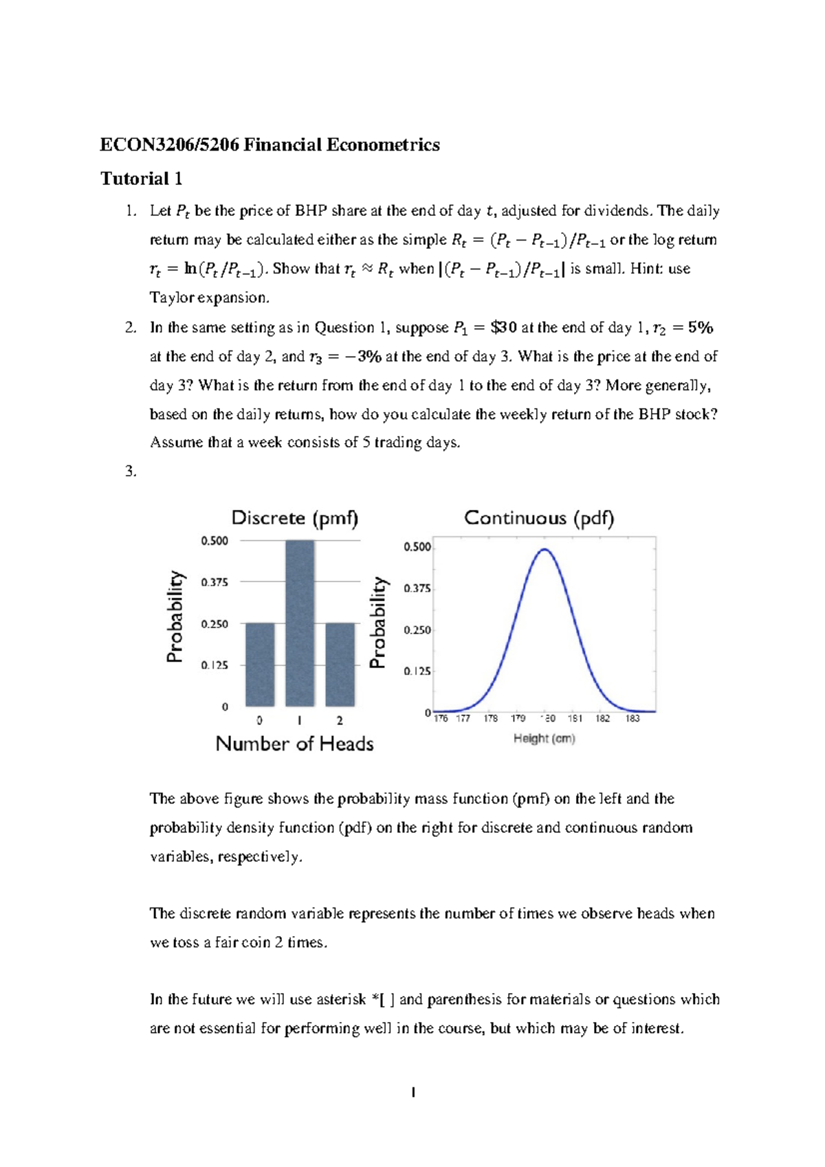 Tutorial 1 Questions - 1 ECON3206/5206 Financial Econometrics Tutorial ...