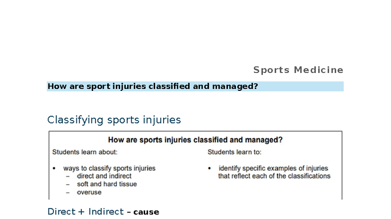 Sports Medicine: Classification and Management of Sports Injuries - Studocu