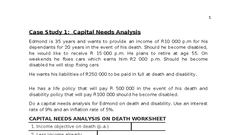 5. Case Study 1 & 2: Capital Needs Analysis for Death & Disability ...