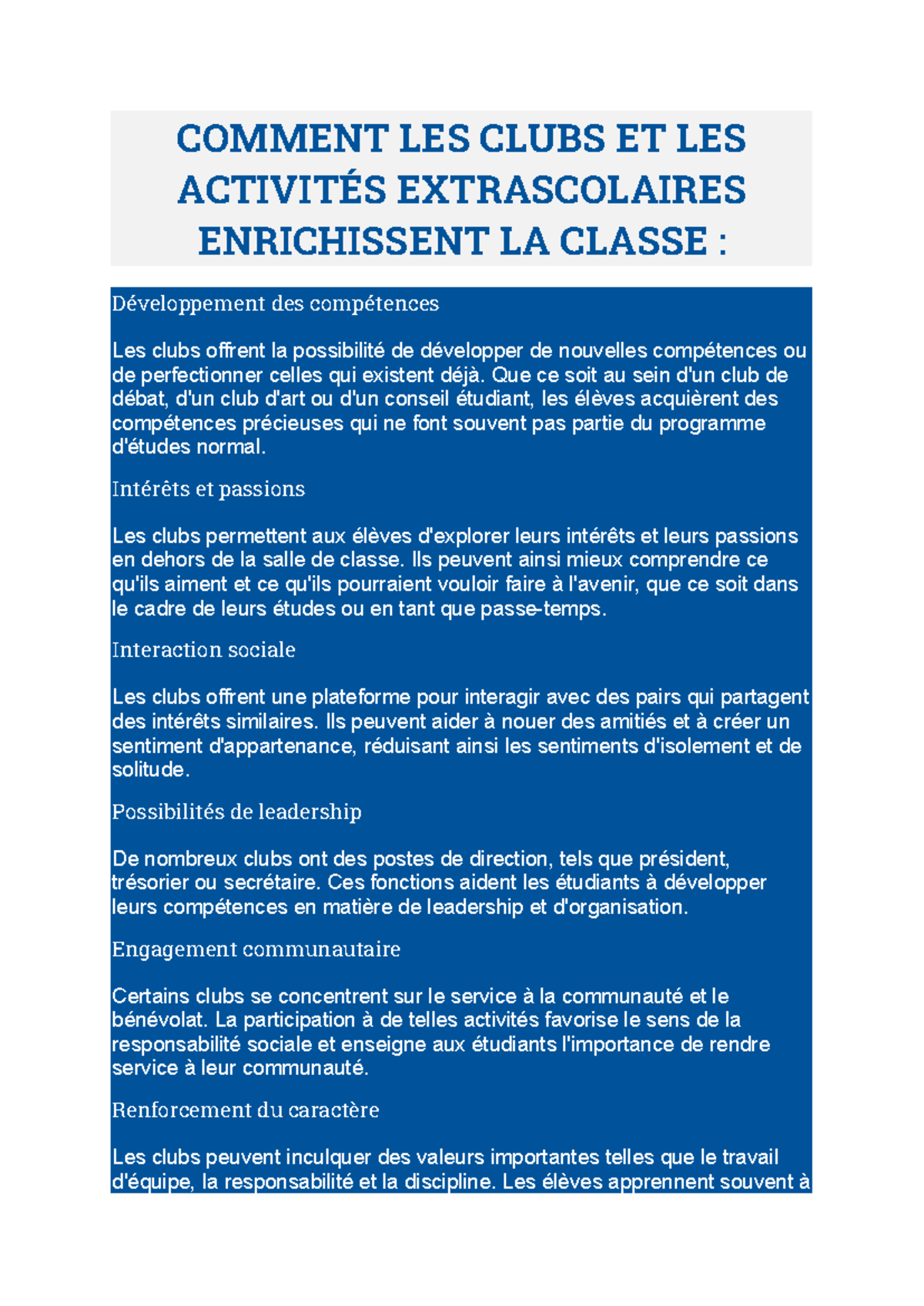 Comment les clubs et les activités extrascolaires enrichissent la ...