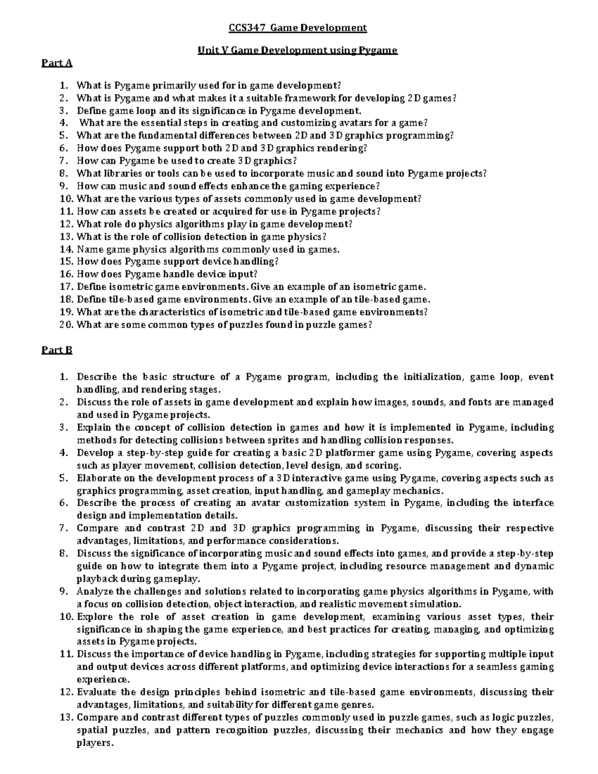 CCS347 Game Development - Comprehensive Syllabus Notes - Studocu
