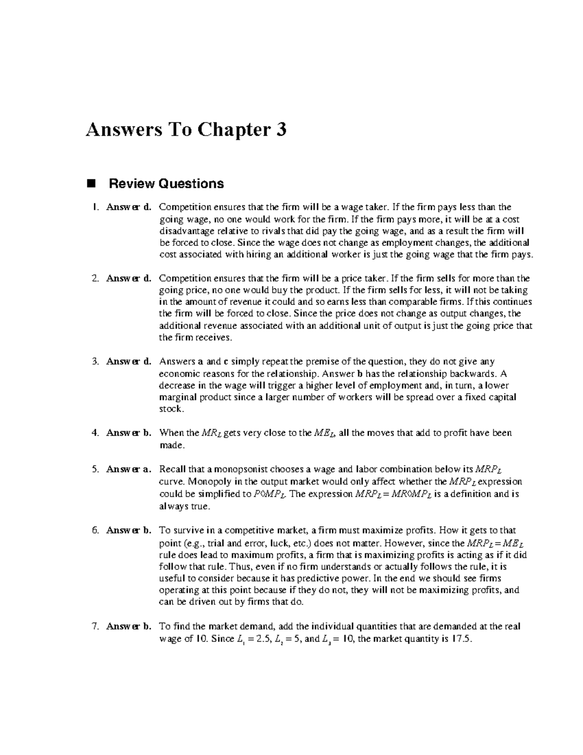 Chapter 3 Review Answers - Labour Economics (Course Code: LE101) - Studocu