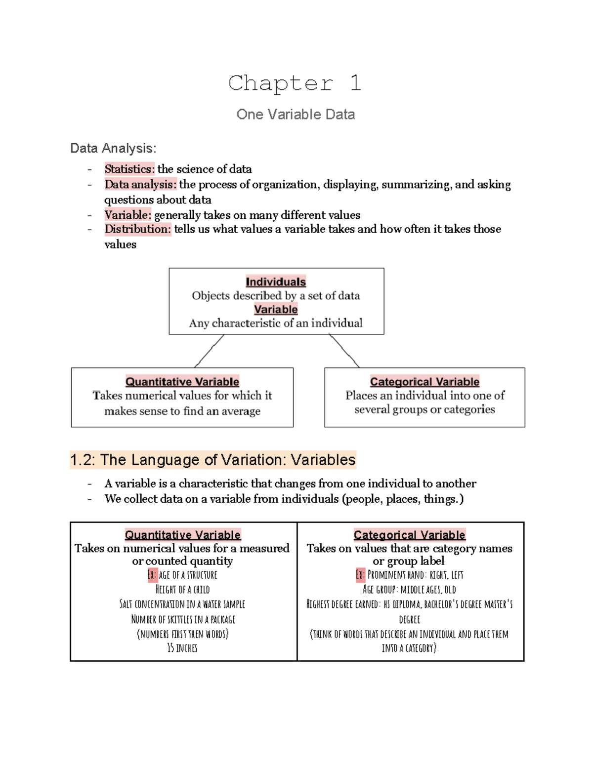 AP Statistics - Chapter 1 - Chapter 1 One Variable Data Data Analysis ...