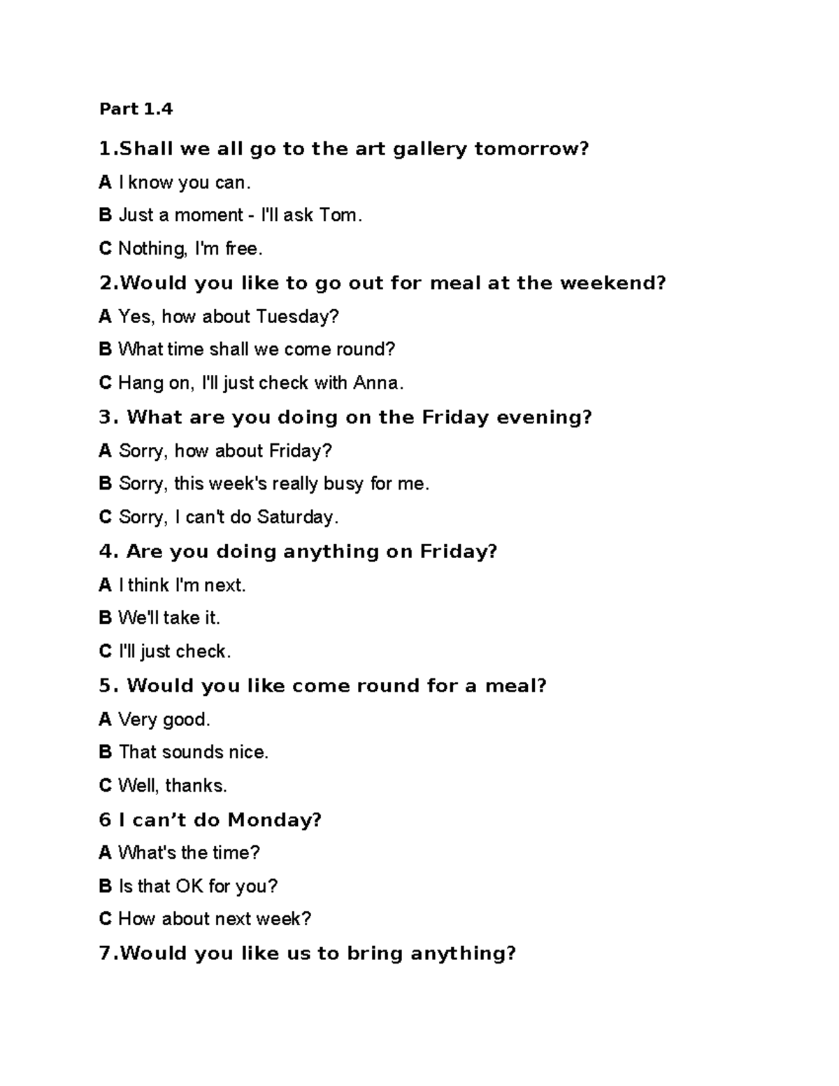 Scrpt Stu 4567 Part 1 - English B1 Conversation Practice - Studocu