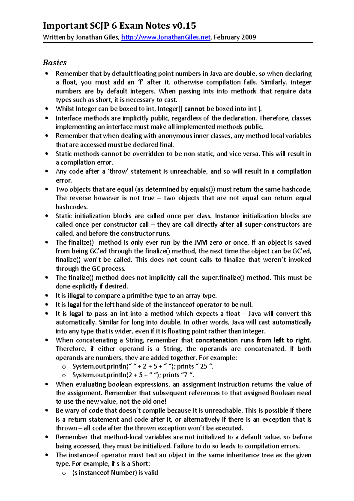Scjp 6 notes jonathangiles - Important SCJP 6 Exam Notes v0. Written by ...