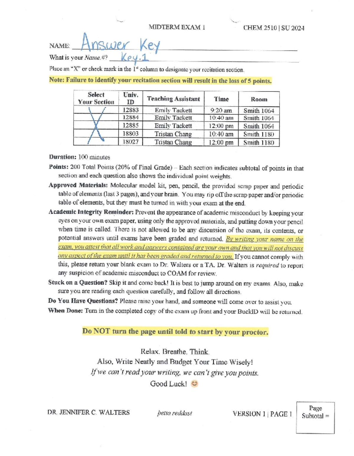 MIDTERM EXAM 1 ANSWER KEY CHEM 2510 SU 2024 - Studocu