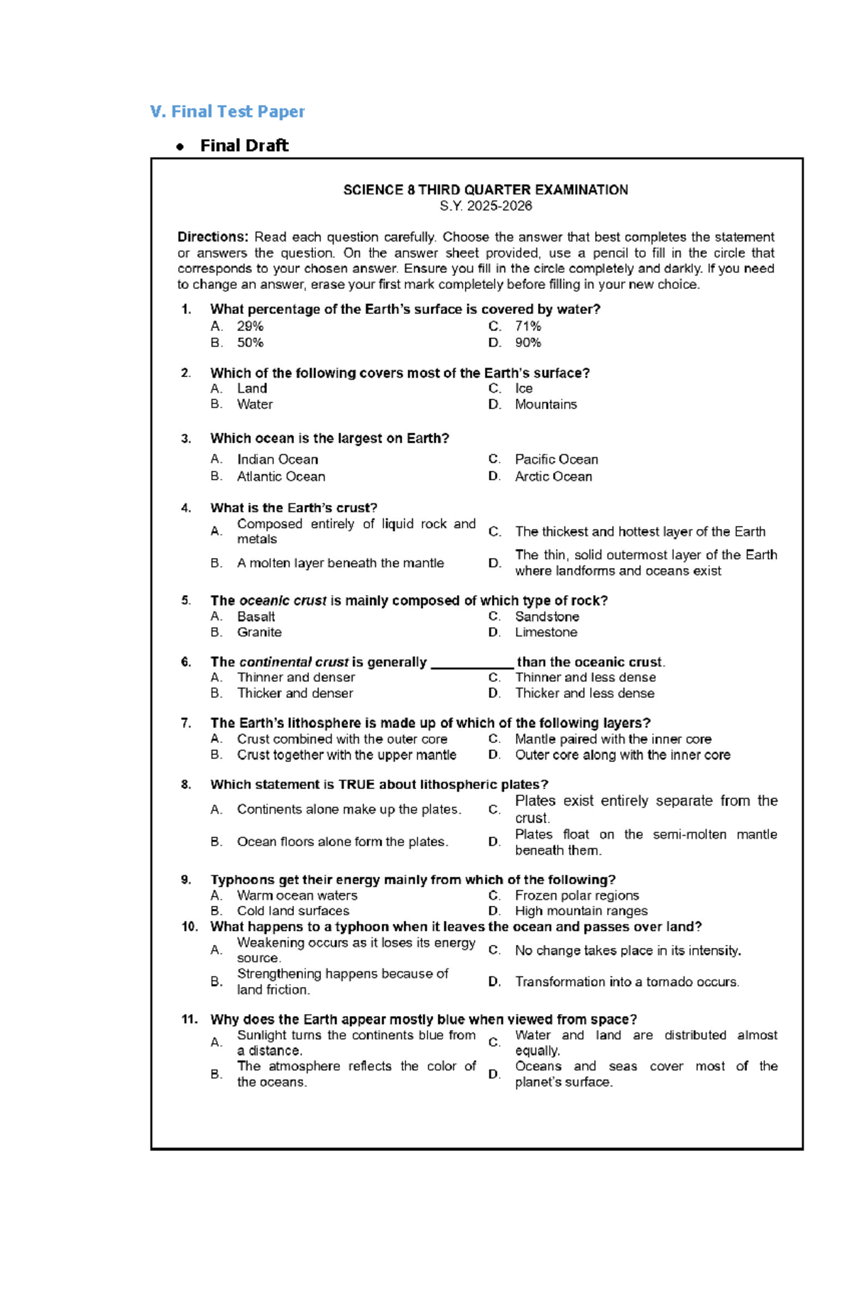 SCIENCE 8 - Final Exam Review for 3rd Quarter Exam S.Y. - Studocu
