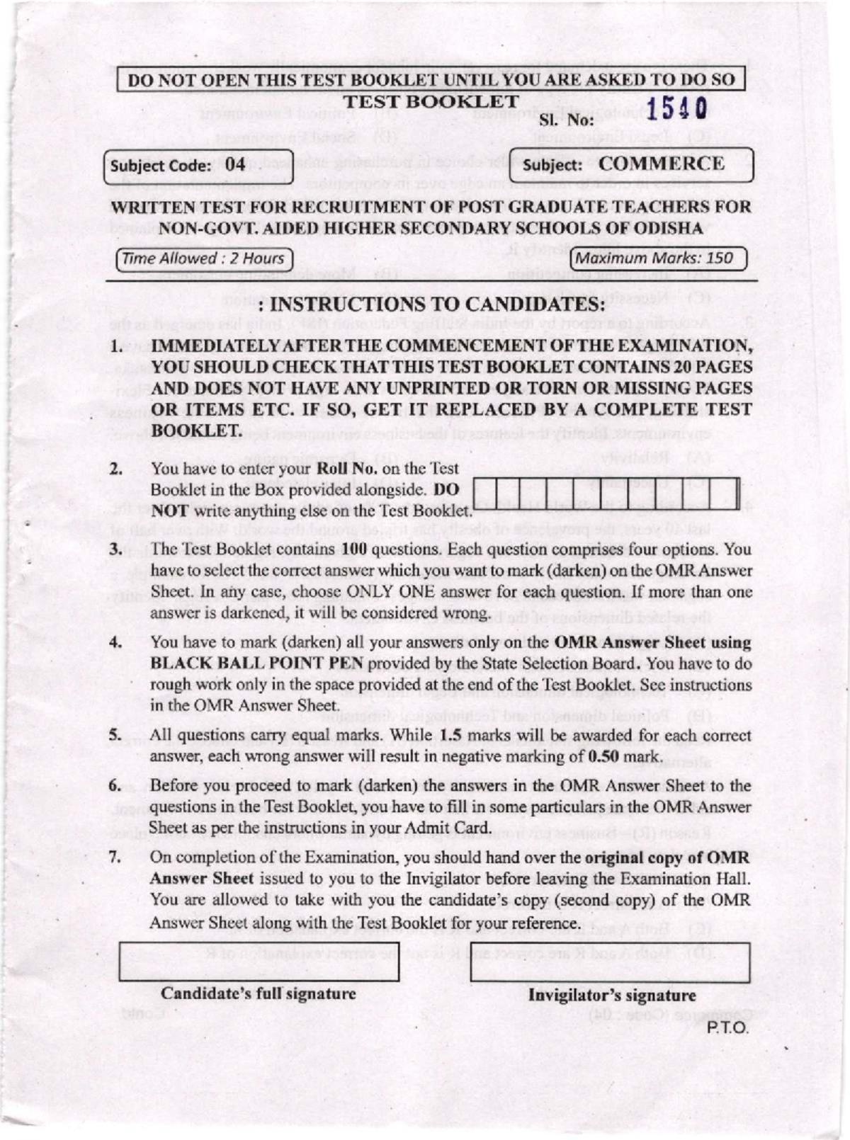 Commerce (Code: 04) - PGT Recruitment Test Booklet 2023 - Studocu