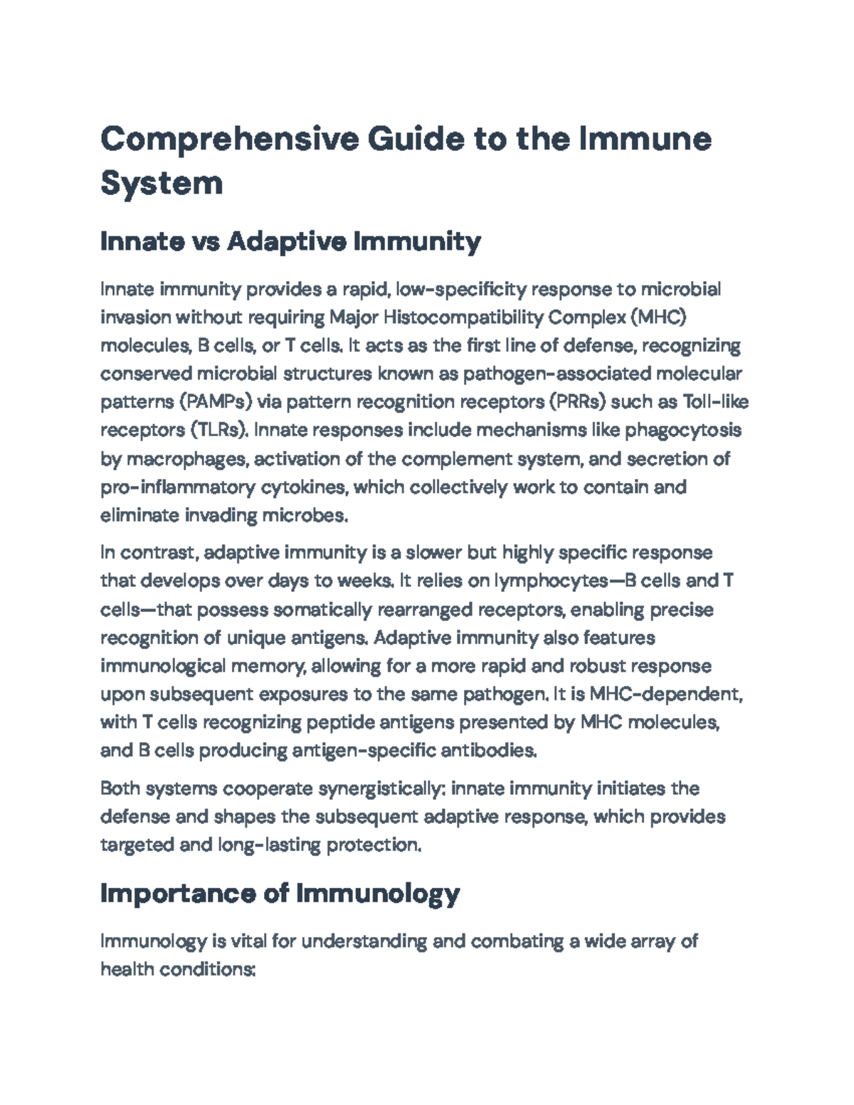 Comprehensive Overview of Immunology: Innate vs Adaptive Immunity - Studocu