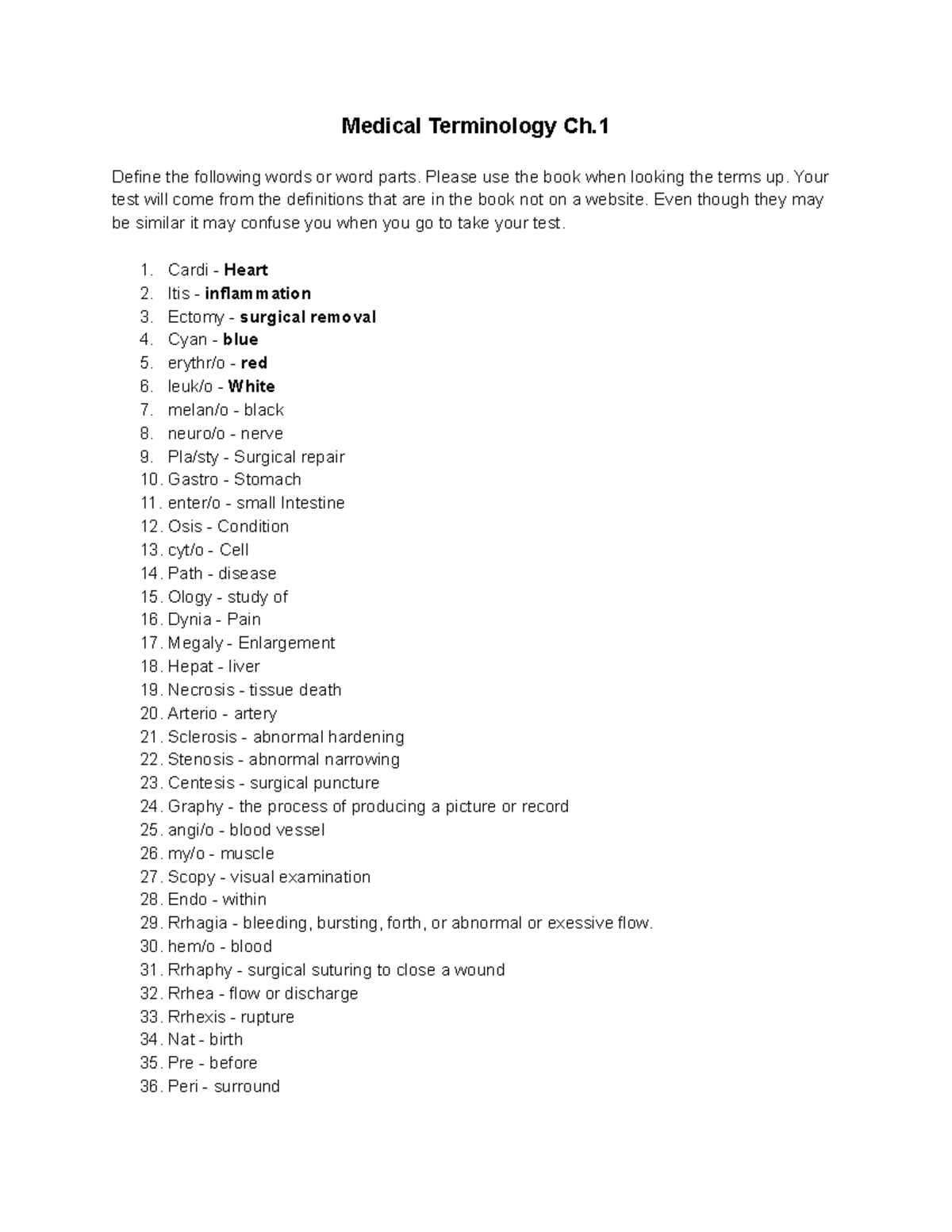 Medical Terminology Chapter Definitions and Concepts - Studocu