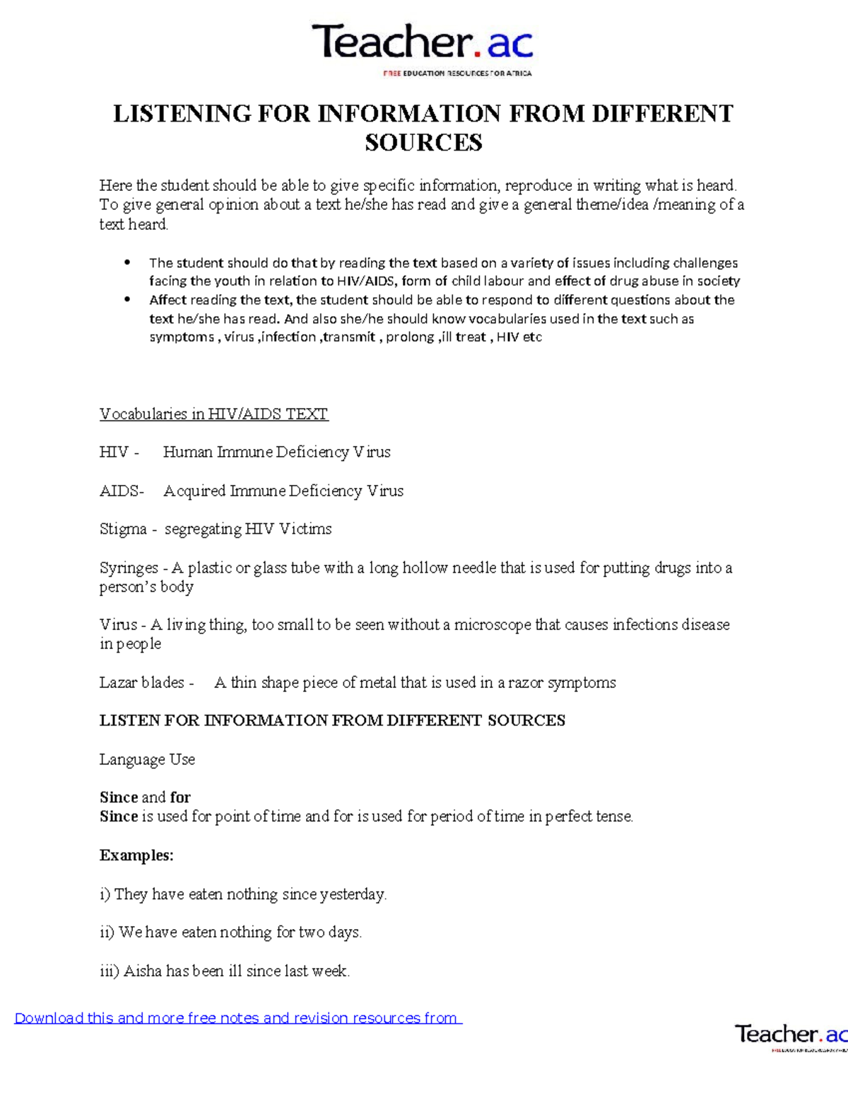 English Notes Form 3 Teacher - Download this and more free notes and ...