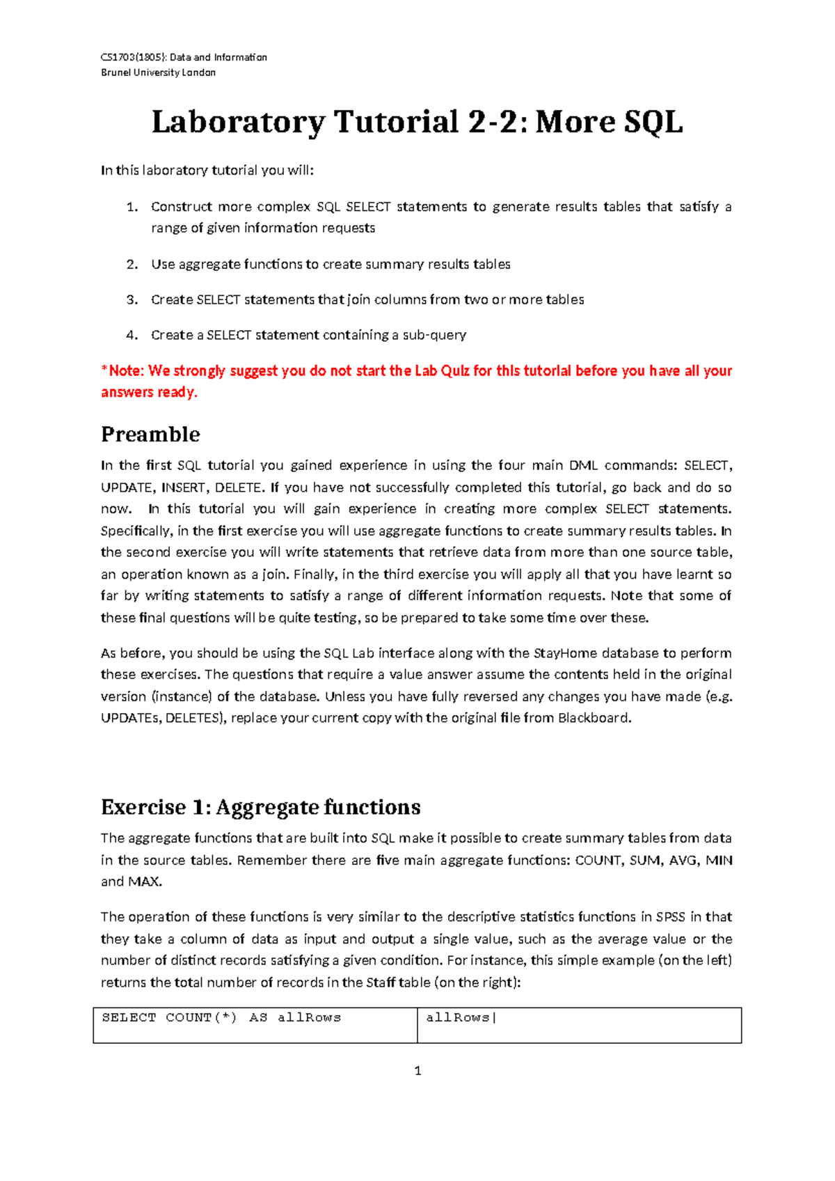 CS1703(1805): Lab Tutorial on Advanced SQL Techniques - Studocu