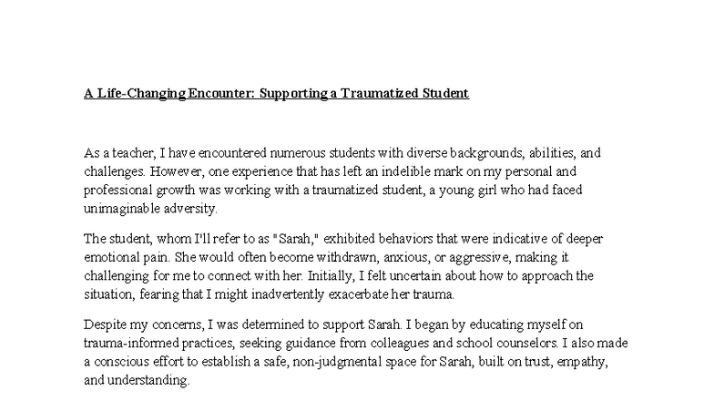 A Encounter: Supporting a Traumatized Student in Education - Studocu