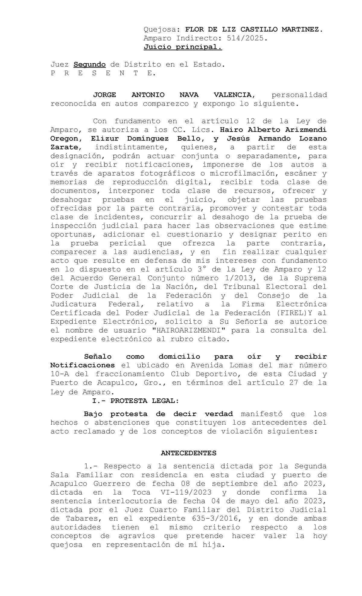 Amparo Indirecto: Contestación a la Demanda - FLOR DE LIZ CASTILLO ...