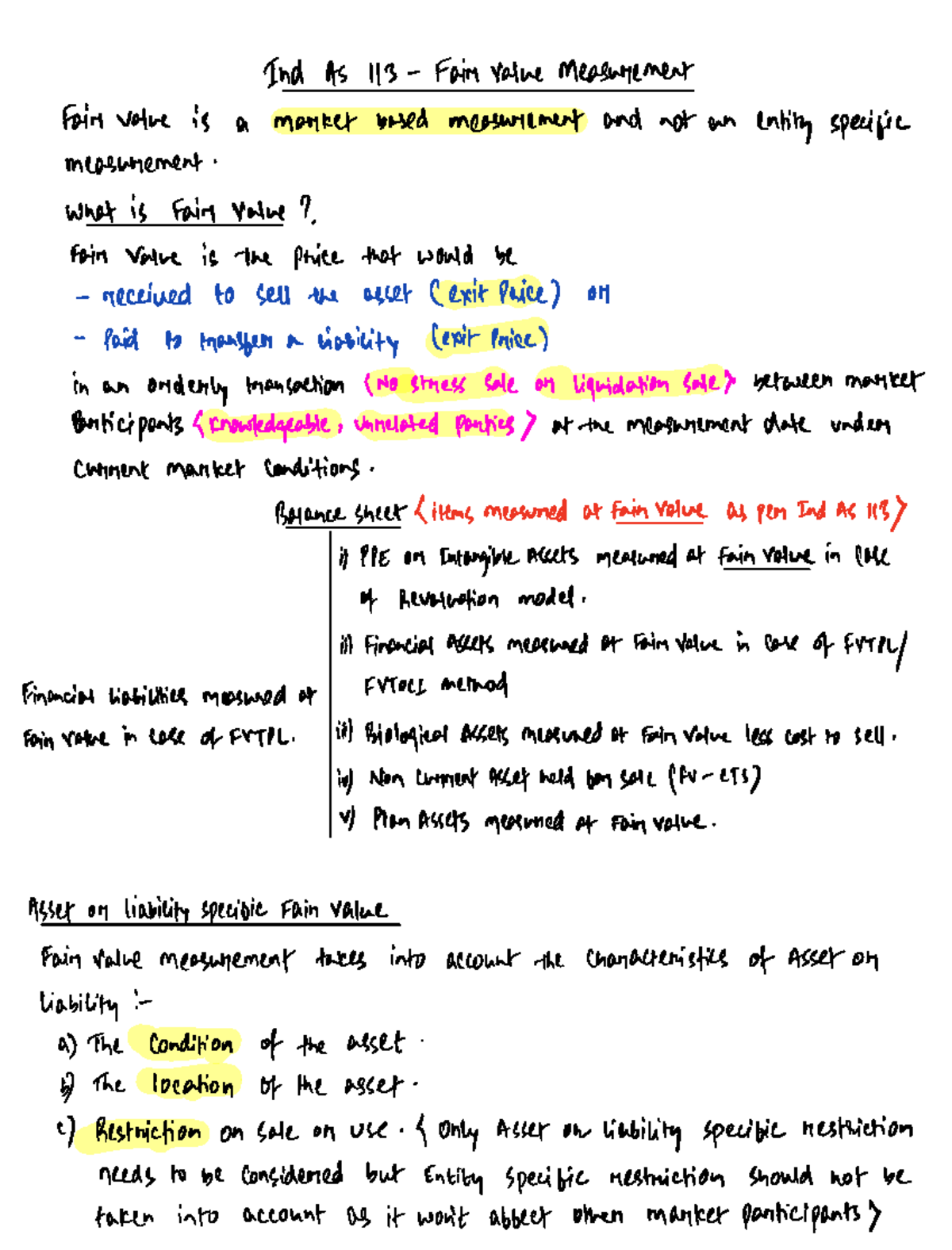 Ind AS 113 - Fair Value Measurement Notes and Key Concepts - Studocu