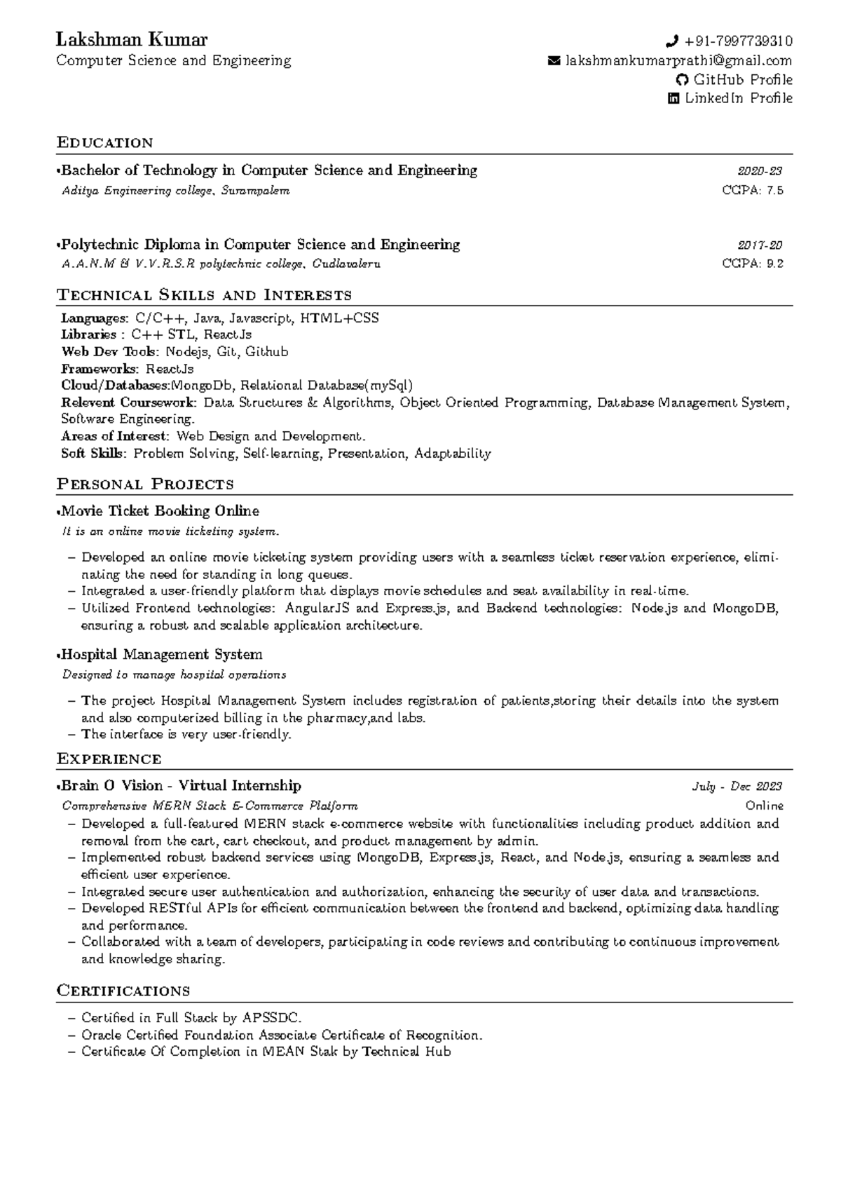 70 ATS-Optimized Resume Template for Computer Science Graduates - Studocu