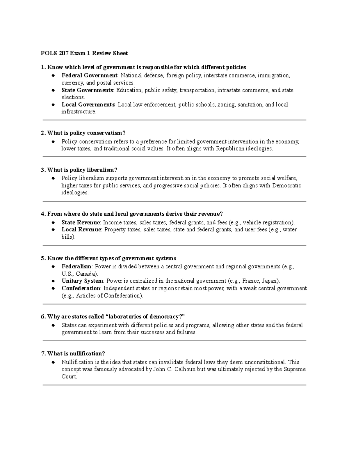 POLS 207 Exam 1 Comprehensive Review Guide - Studocu