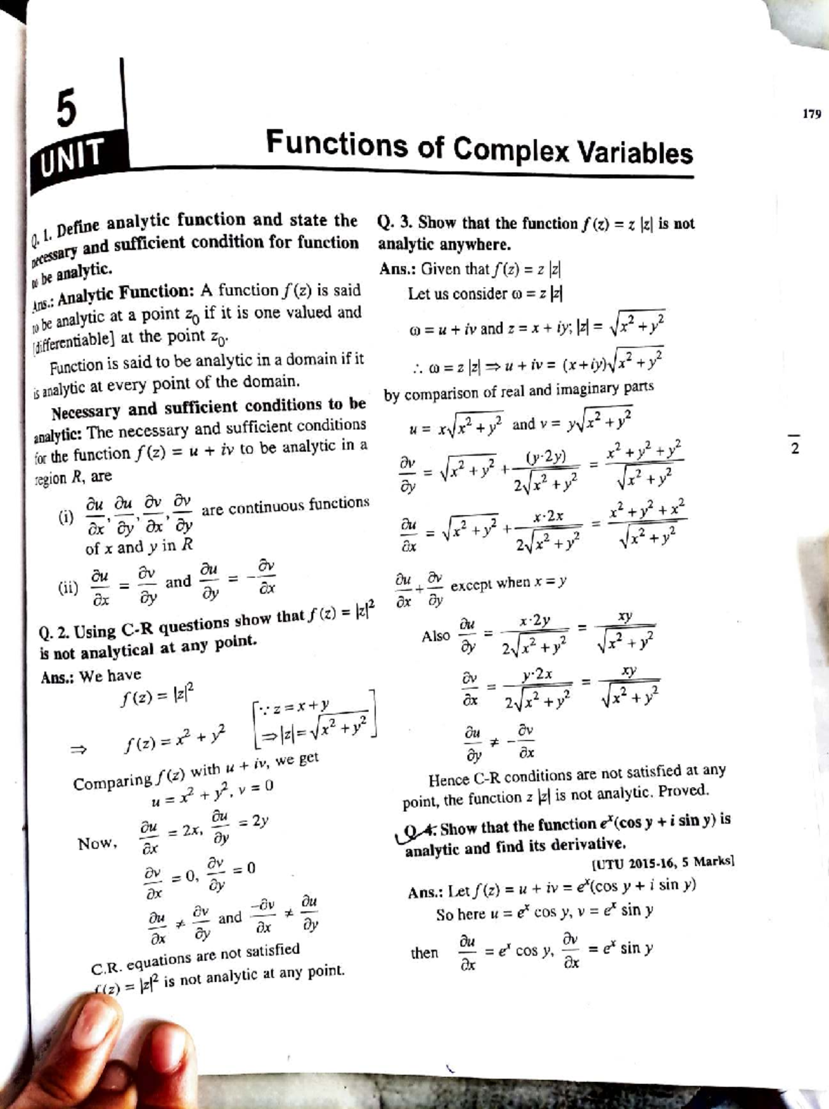 Functions Of Complex Variables Analytic Functions And Conditions Math