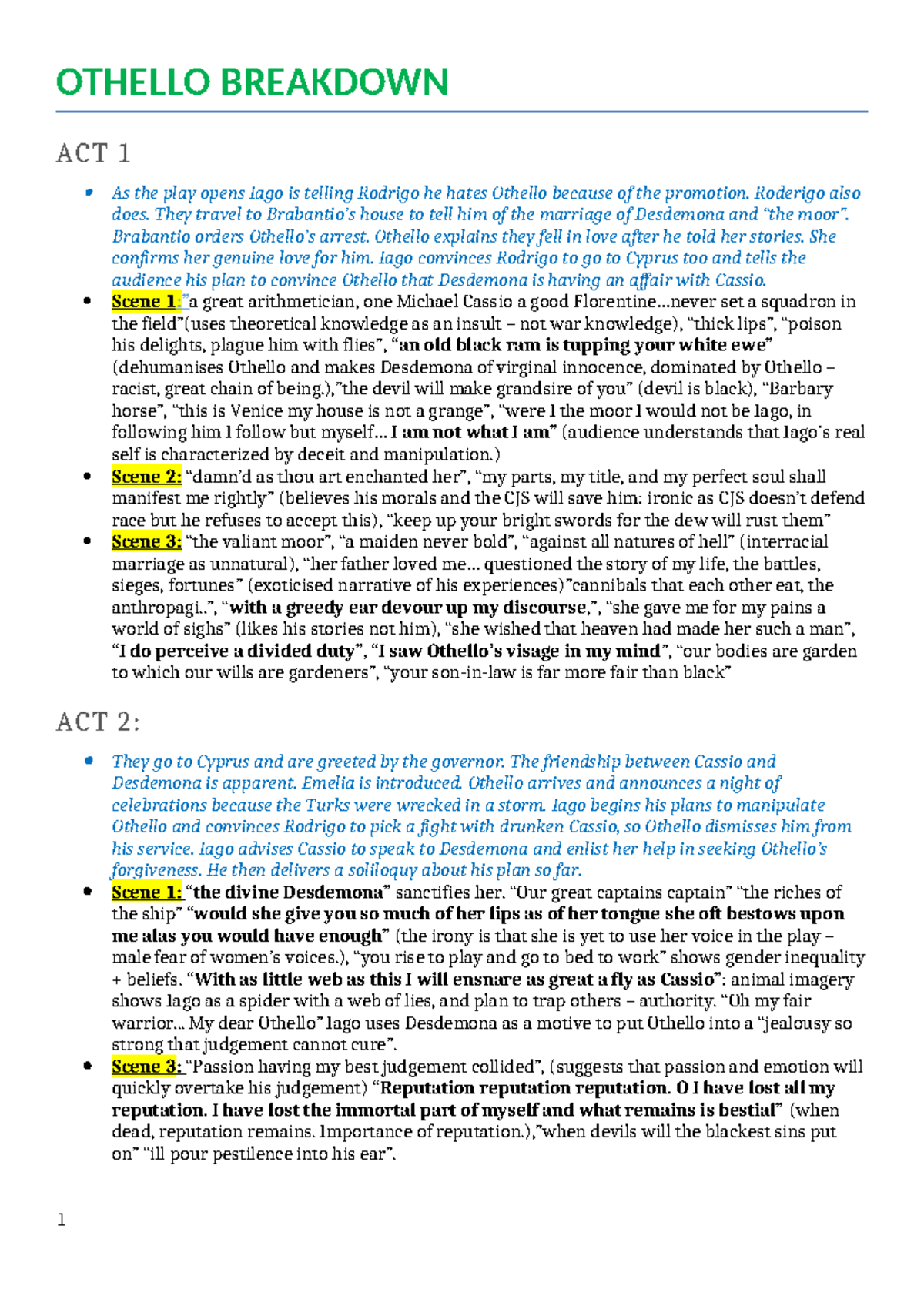 Othello Themes and Essay Plans (ENG 101: Tragic Analysis) - Studocu