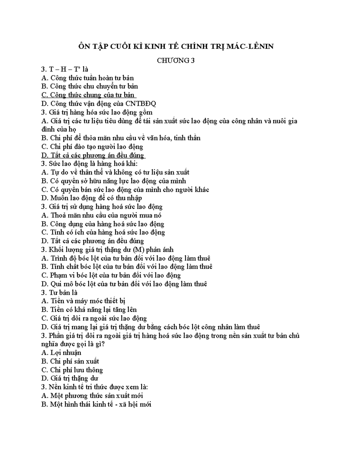 ÔN TẬP CUỐI KÌ KINH TẾ Chính TRỊ MÁC2 - ÔN TẬP CUỐI KÌ KINH TẾ CHÍNH ...
