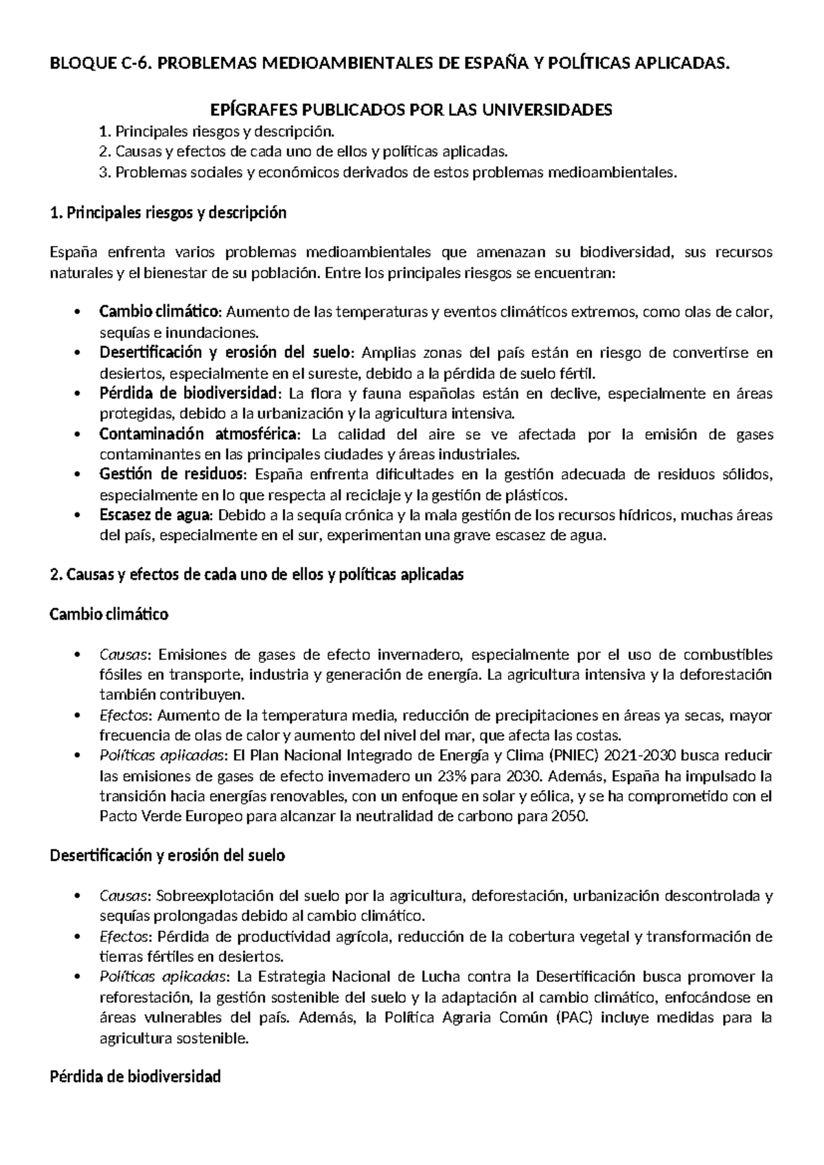Bloque C-6: Problemas Medioambientales en España y Políticas Aplicadas ...