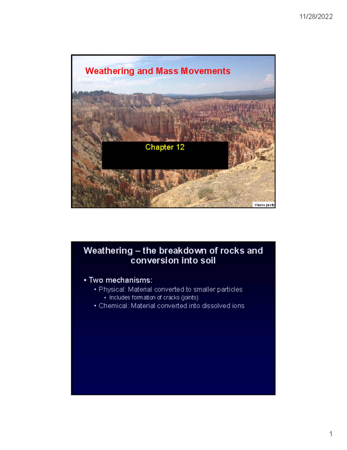 Weathering and Mass Movements: Chapter 12 Overview (Geology 12) - Studocu