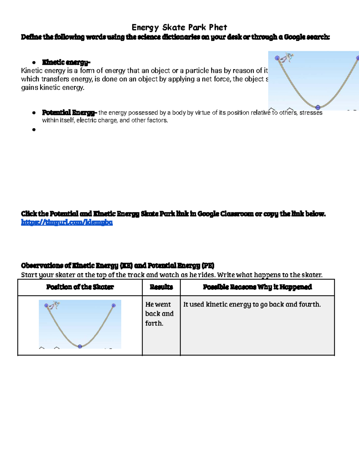 Energy Skate Park SE: Exploring Kinetic and Potential Energy - Studocu